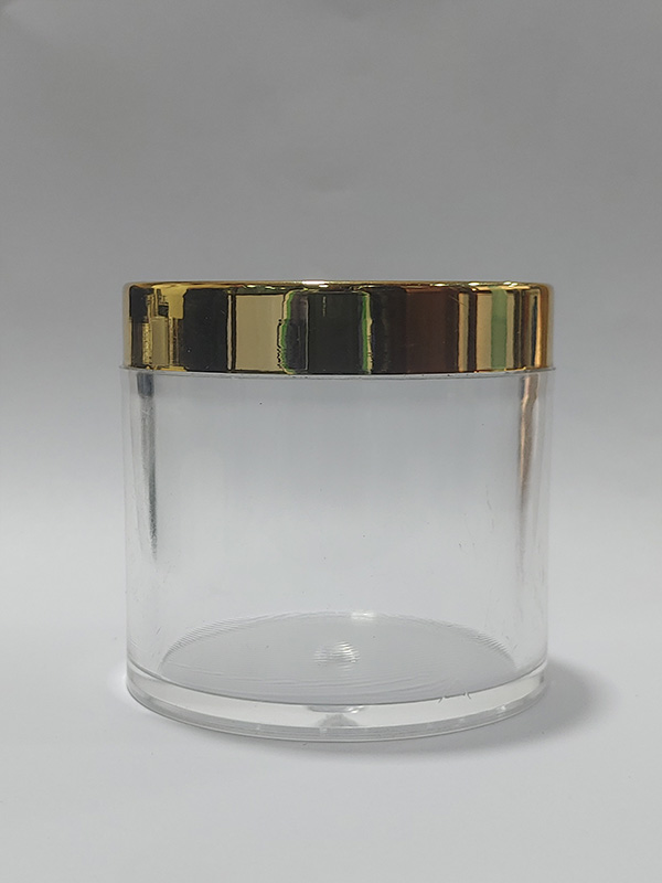 100 GM Clear SAN Cream Jar with Lid and Shinny Golden Metalized ABS Cap