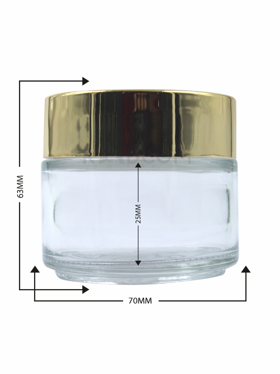 100GM Clear Glass Jar with Gold Plastic Cap & Inner Lid – Elegant ...