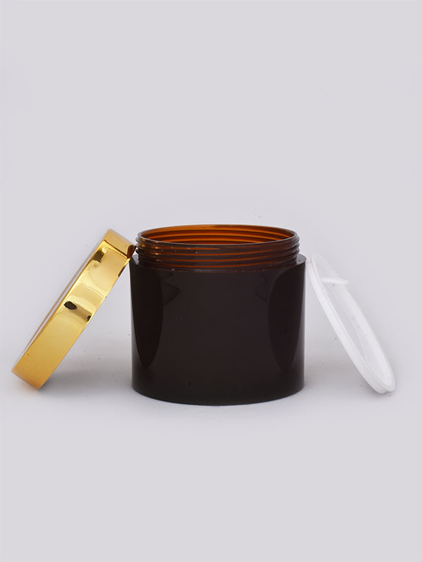 100 GM Amber SAN Cream Jar with Lid and Shinny Golden Metalized ABS Cap