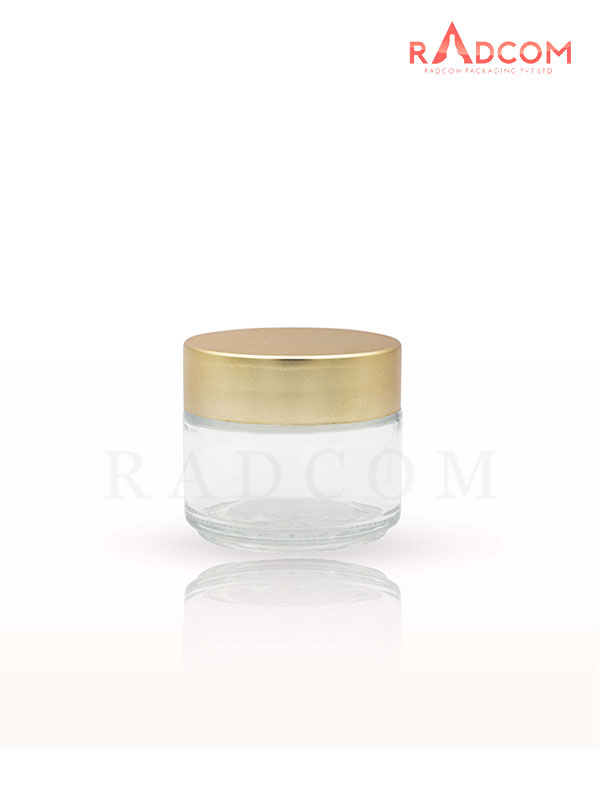 100GM Clear Glass Jar with Matt Gold Cap with Lid & Wad