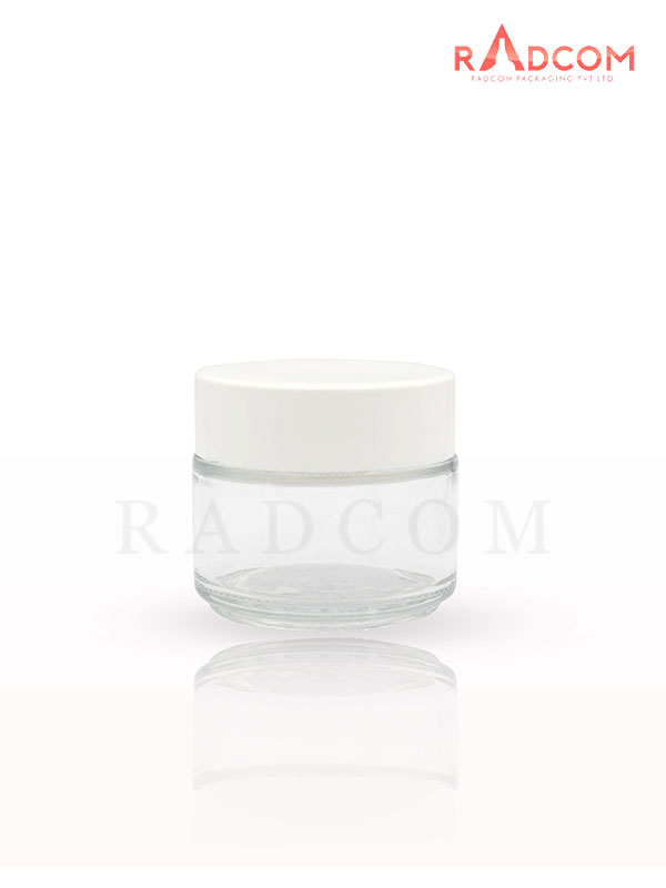 100GM Clear Glass Jar with White Cap with Lid & Wad