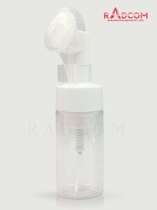 150ML Amber Foaming Bottle with White Brush Pump with Clear Over Cap