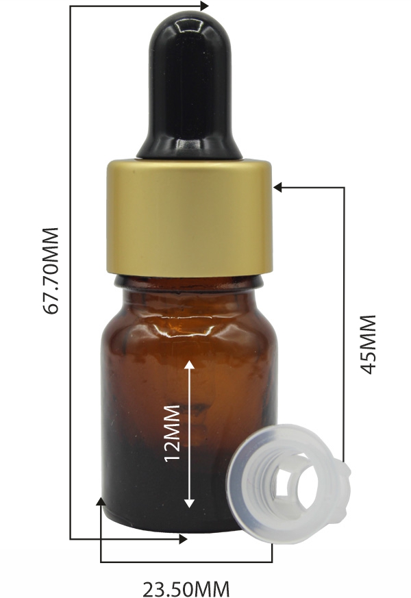 2.5ml Amber Dropper Bottle with Matt Gold Dropper with Black Teat
