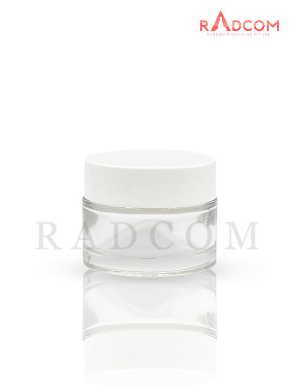 50GM Shine Clear Glass Jar with White Cap with Lid & Wad